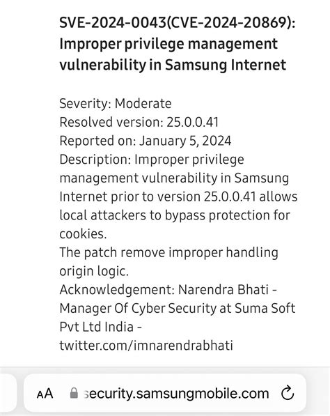 Narendra Bhati 🇮🇳 On Linkedin Bugbounty Vulnerabilitydisclosure Samsungsecurity