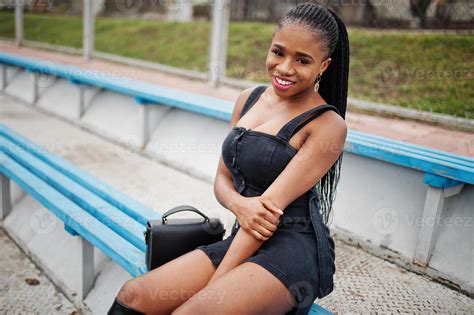 Young Stylish Sexy Beautiful African American Woman In Street At The