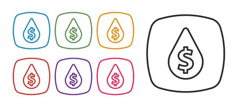 흰색 배경에 격리 된 달러 기호 아이콘으로 라인 오일 드롭을 설정합니다 유가 석유 및 석유 산업 다채로운 아이콘을 설정합니다 벡터 0명에 대한 스톡 벡터 아트 및 기타
