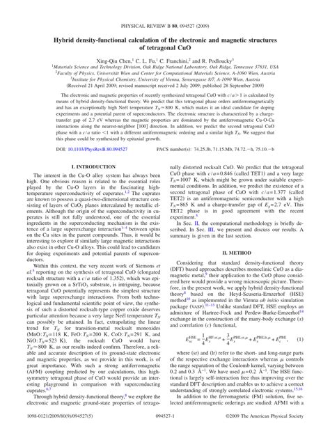 Pdf Hybrid Density Functional Calculation Of The Electronic And Magnetic Structures Of
