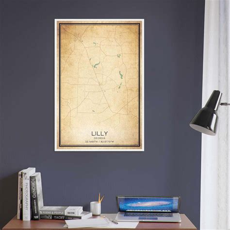 Vintage Lilly Georgia Map Poster Lilly Ga City Road Wall Art Print