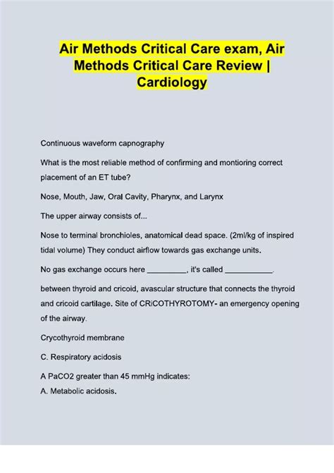Air Methods Critical Care Exam Air Methods Critical Care Review Cardiology 2025 2026