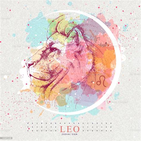 점성술 레오 조디악 기호현대 마법 마술 카드 손 그리기 사자 머리 일러스트 사자에 대한 스톡 벡터 아트 및 기타 이미지 사자 수채화 점성술 Istock