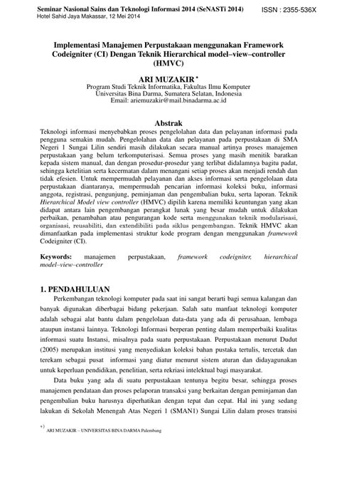 Pdf Implementasi Manajemen Perpustakaan Menggunakan Framework Codeigniter Ci Dengan Teknik