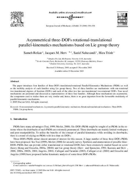 Pdf Asymmetrical Three Dofs Rotational Translational Parallel