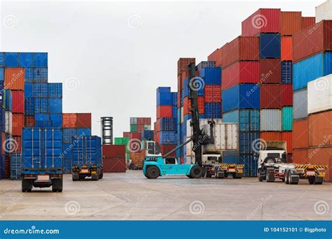 Forklift Handling Container Box Loading To Truck Stock Image Image Of