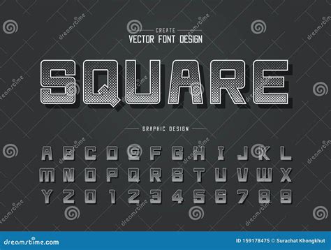 Halftone Square Font And Alphabet Vector Digital Square Typeface Letter And Number Design Stock