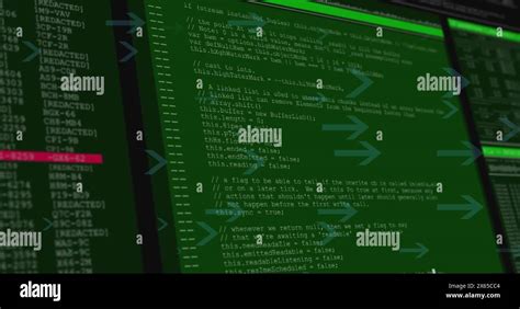 Image Of Multiple Arrow Icons Moving Side Wards Over Data Processing