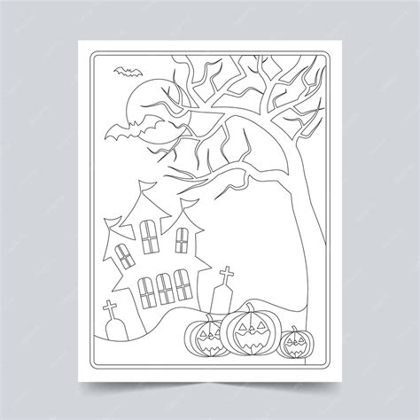 어린이와 성인을 위한 할로윈 색칠 공부 페이지 프리미엄 벡터