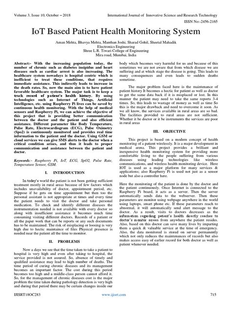 Iot Based Patient Health Monitoring System Pdf Internet Of Things Digital Technology