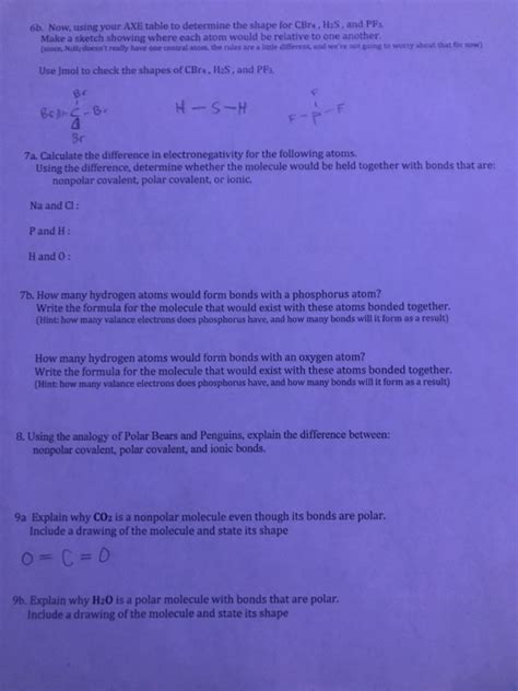 Solved 6b Now Using Your AXE Table To Determine The Shape Chegg Com