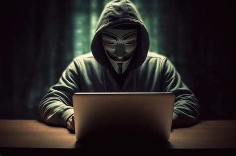 Hacker Anónimo Escribiendo En Computadora Portátil Hacking Sistema Informático Ciberdelincuencia