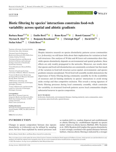 Pdf Biotic Filtering By Species Interactions Constrains Food‐web