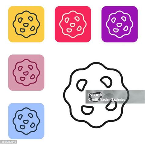 흰색 배경에 고립 된 초콜릿 아이콘이있는 검은 줄 쿠키 또는 비스킷 색상 정사각형 단추로 아이콘을 설정합니다 벡터 검은색에 대한 스톡 벡터 아트 및 기타 이미지 Istock