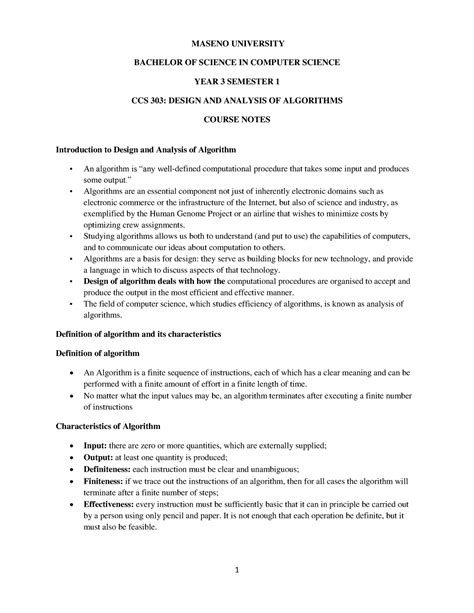 Ccs 303 Design And Analysis Of Algrithm Notes Maseno University