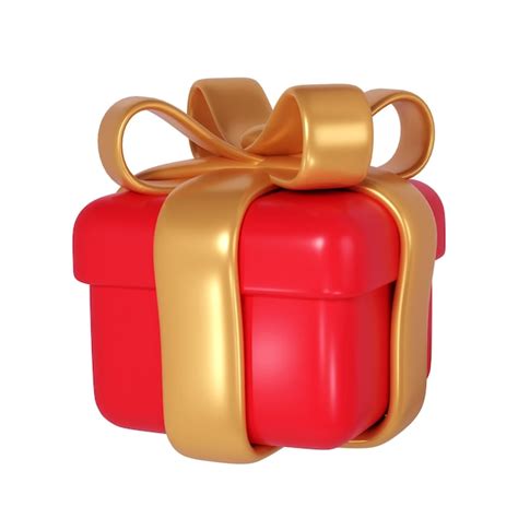 Premium Psd 3d Red Christmas T Box Icon With Golden Ribbon Bow On