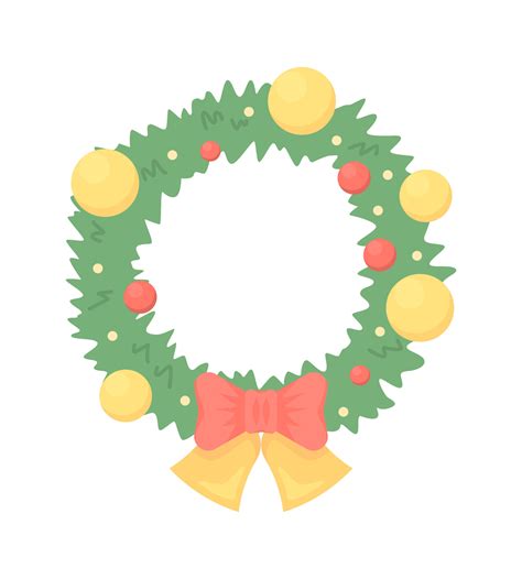 Christmas Wreath With Bell Semi Flat Color Vector Object Editable Element Full Sized Item On