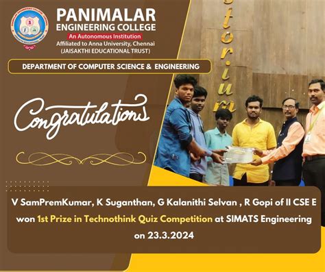 Suganthan K On Linkedin Technothinkquiz Simatsengineering Champions Proudmoment Teamwork
