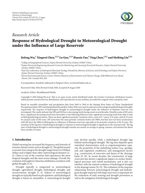 Pdf Response Of Hydrological Drought To Meteorological Drought Under The Influence Of Large