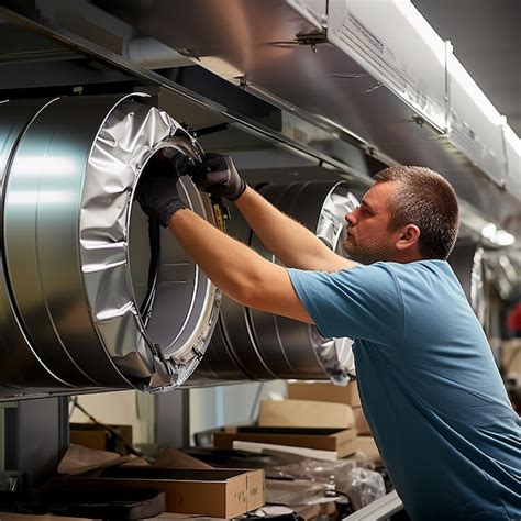 Premium Photo Technicians Assembling Air Duct For Air Conditioning