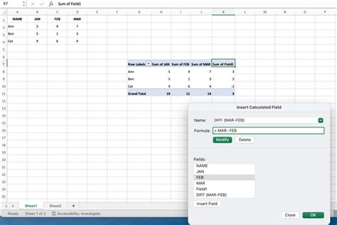 Adding A Calculated Field To Pivot Tables To Show Variance In Columns Which Are Sum Of Values