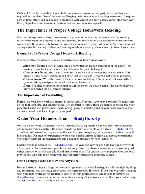 Proper College Homework Heading Pdf Shock Circulatory Homework
