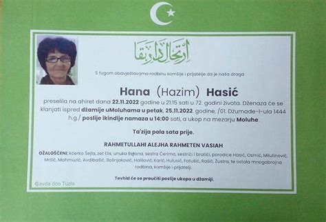 In Memoriam Hana Hazima Hasić Tuzla Lve