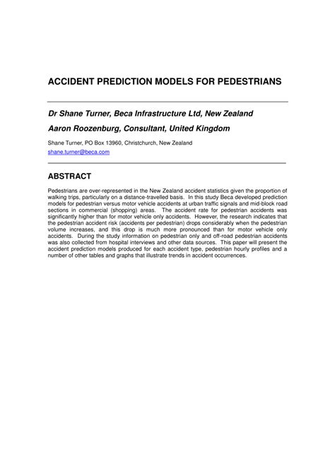 Pdf Accident Prediction Models For Pedestrians