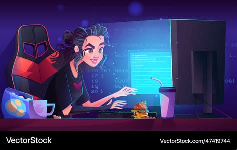 Software Programmer Girl Office Work Design Vector Image