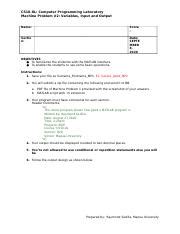 Machine Problem Docx CS L Computer Programming Laboratory Machine Problem Variables