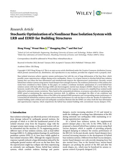 Pdf Stochastic Optimization Of A Nonlinear Base Isolation System With Lrb And Eimd For