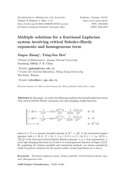 Pdf Multiple Solutions For A Fractional Laplacian System Involving Critical Sobolev Hardy