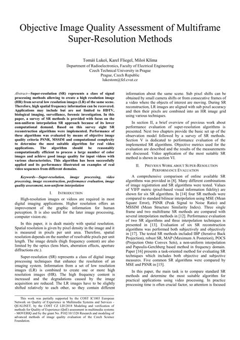 Pdf Objective Image Quality Assessment Of Multiframe Super Resolution Methods