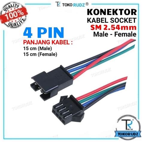 Jual Konektor Kabel Soket 4 Pin Led Sm Dc Socket Sambungan Kabel 4p Male Female Sepasang