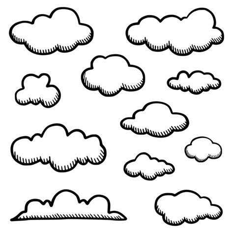 Premium Vector Doodle Abstract Of Clouds Thin Black Line Set Of
