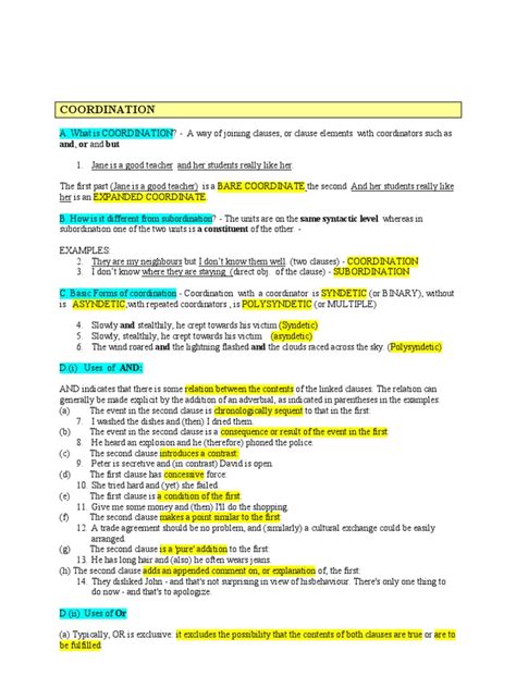 English Grammar Coordination Pdf Preposition And Postposition Clause