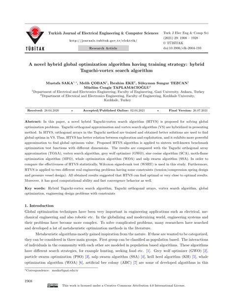 Pdf A Novel Hybrid Global Optimization Algorithm Having Training Strategy Hybrid Taguchi