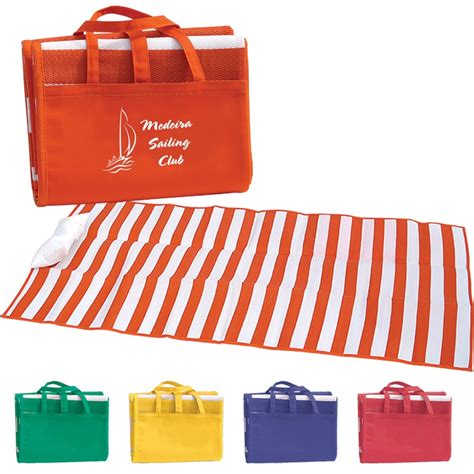 Customized Striped Beach Mat Tote Bag With Pillow Promotional Beach