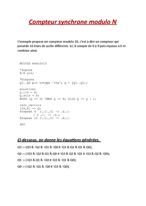 Compteur Synchrone Modulo N Compteur Synchrone Modulo N L Exemple