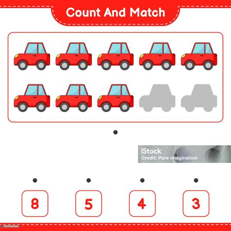 계산 및 일치 자동차의 수를 계산하고 올바른 숫자와 일치합니다 교육 어린이 게임 인쇄 워크 시트 벡터 일러스트레이션 0명에 대한 스톡 벡터 아트 및 기타 이미지 Istock