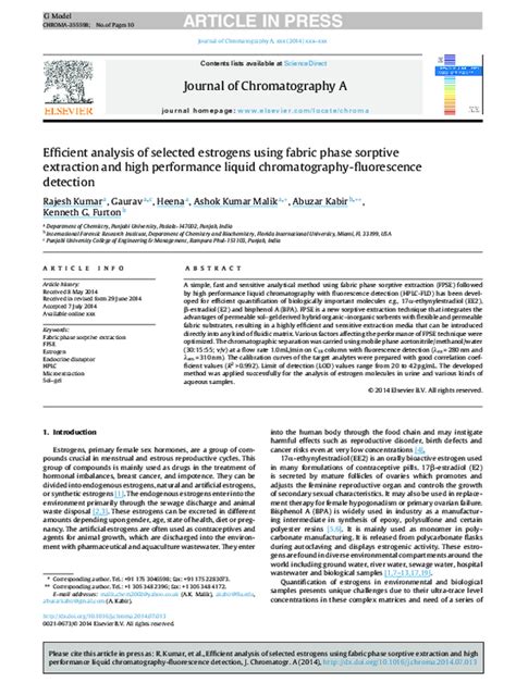 Pdf Efficient Analysis Of Selected Estrogens Using Fabric Phase Sorptive Extraction And High