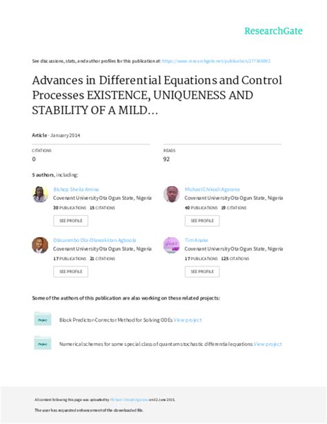 Pdf Advances In Differential Equations And Control Processes