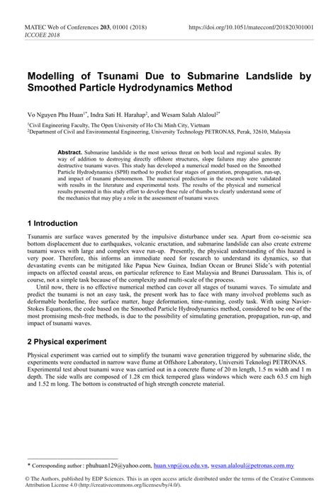 Pdf Modelling Of Tsunami Due To Submarine Landslide By Smoothed Particle Hydrodynamics Method