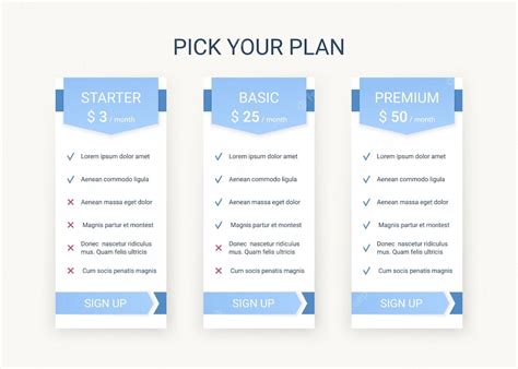 가격표 계획 비교 데이터 템플릿입니다 가격 차트 그리드 스프레드시트 페이지 벡터 프리미엄 벡터