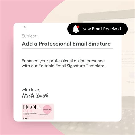 Pink Aesthetic Email Signature Template For Realtor Lash Tech Teacher UGC Creators Makeup