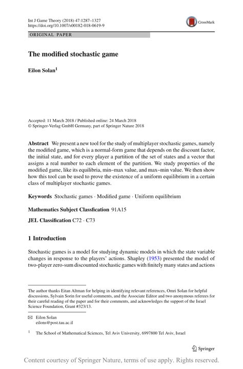 The Modified Stochastic Game