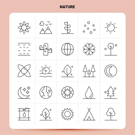 outline 25 nature icon set vector line style design black icons set