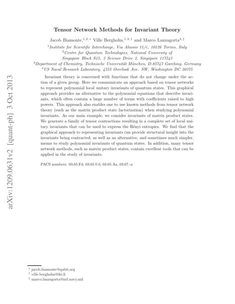 Pdf Tensor Network Methods For Invariant Theory