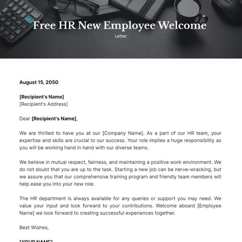 Free Hr New Employee Welcome Letter Template To Edit Online