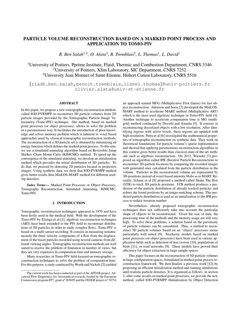 Pdf Particle Volume Reconstruction Based On A Marked Point Process And Application To Tomo Piv